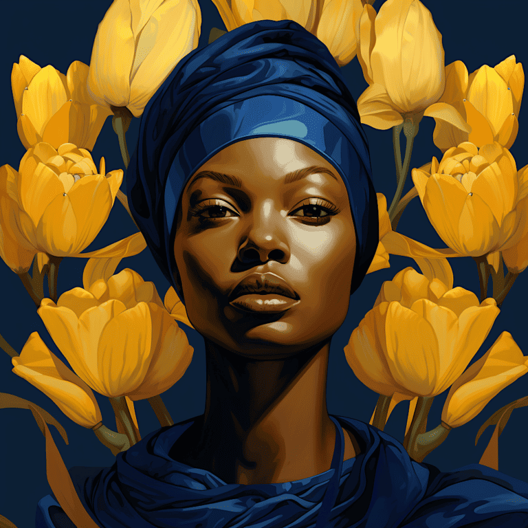 Prompt PORTRAITS WITH BLUE AND YELLOW FLOWERS | Download Script for AI ...